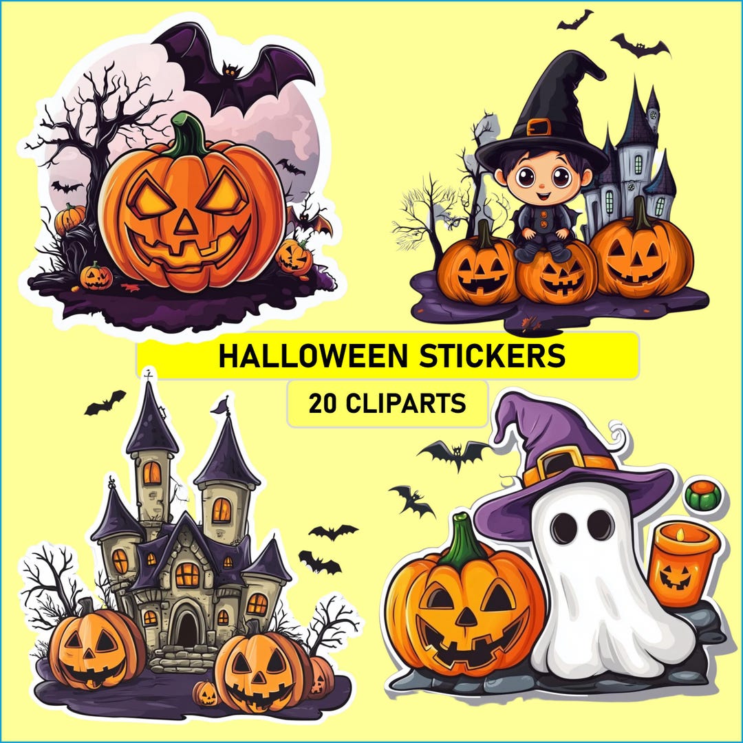Halloween Clipart PNG Bundle, Cute Halloween Clipart Set, Trendy ...