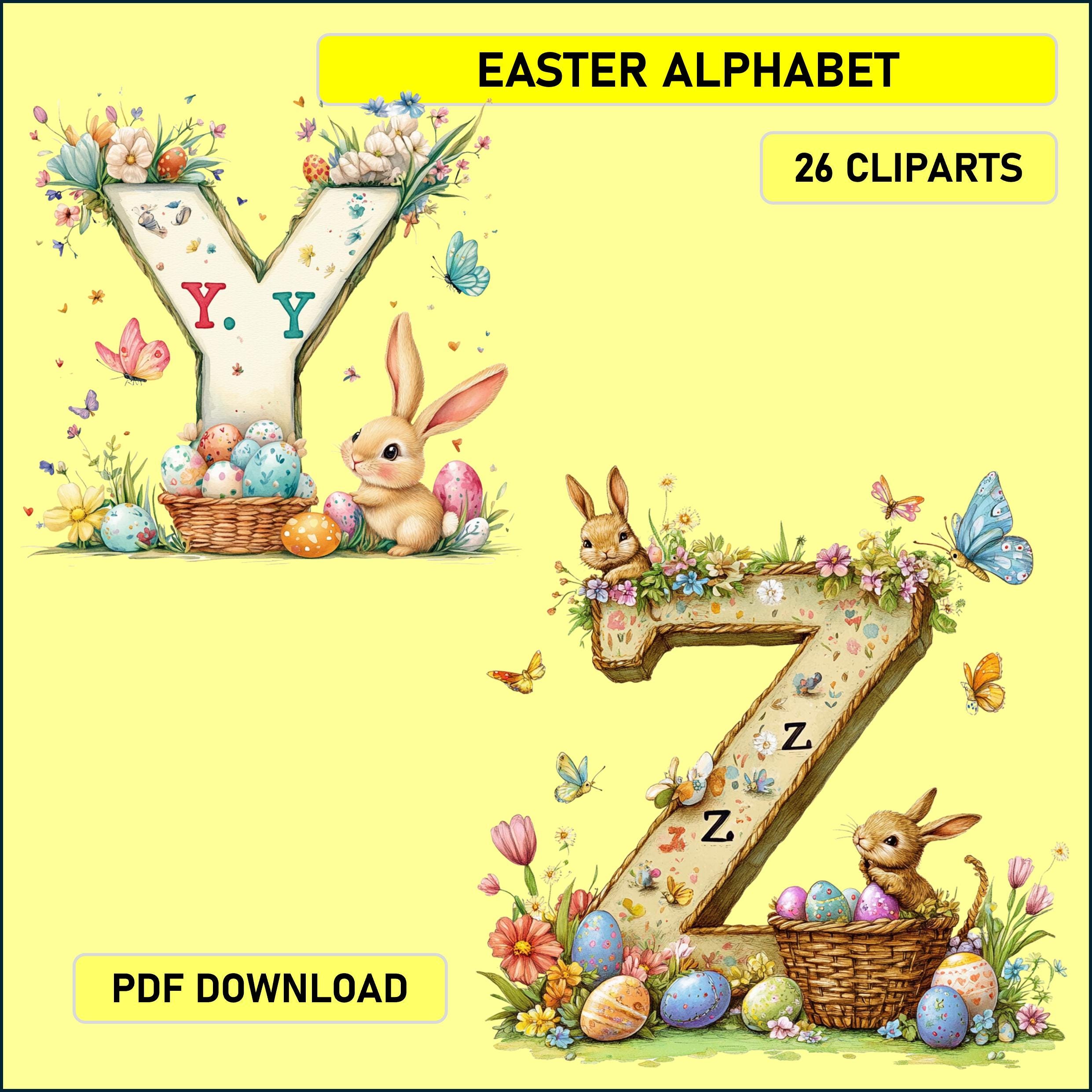 Easter Bunny Alphabet, Easter Clipart, Bunny PNG, Alphabet Clipart PNG ...