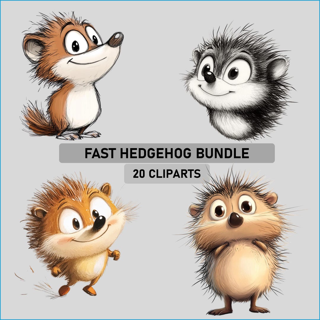 Fast Funny Hedgehog Clipart Set, Cute Animal, PNG, Gator Art, 300 DPI ...