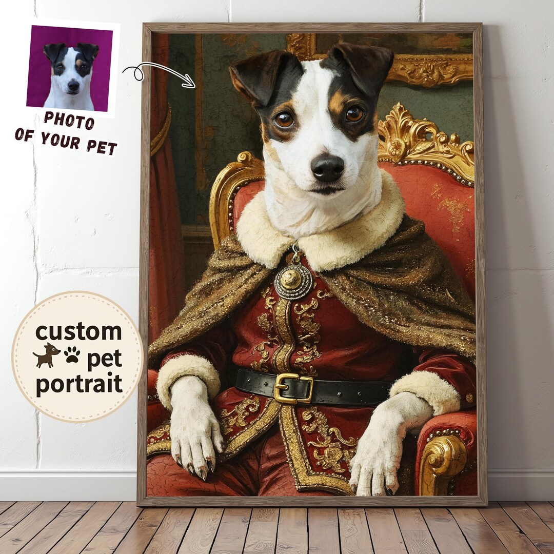 Custom King on the Throne Pet Portrait From Photo, Dog Wall Art, Gift ...