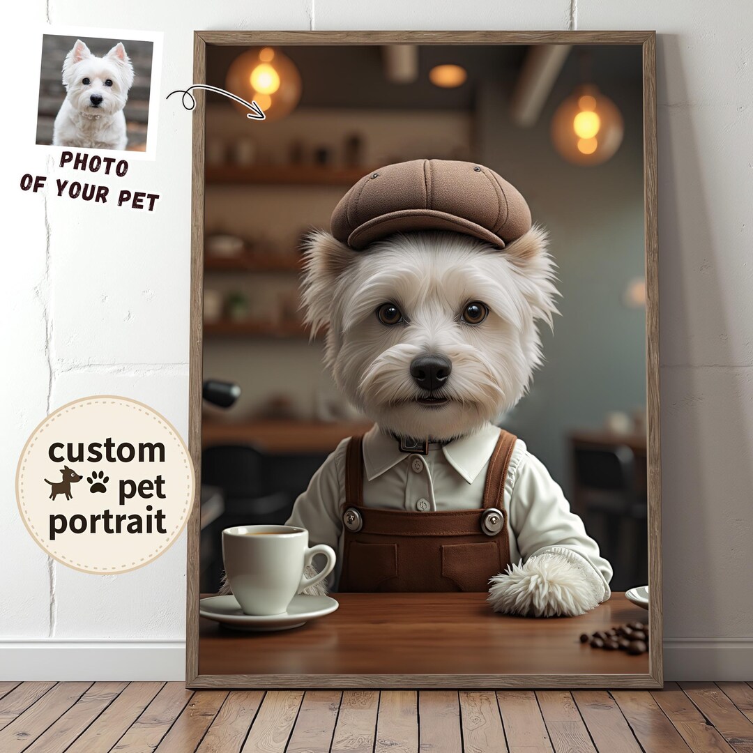Custom Barista Coffee Maker Coffee Shop Worker Pet Portrait From Photo ...