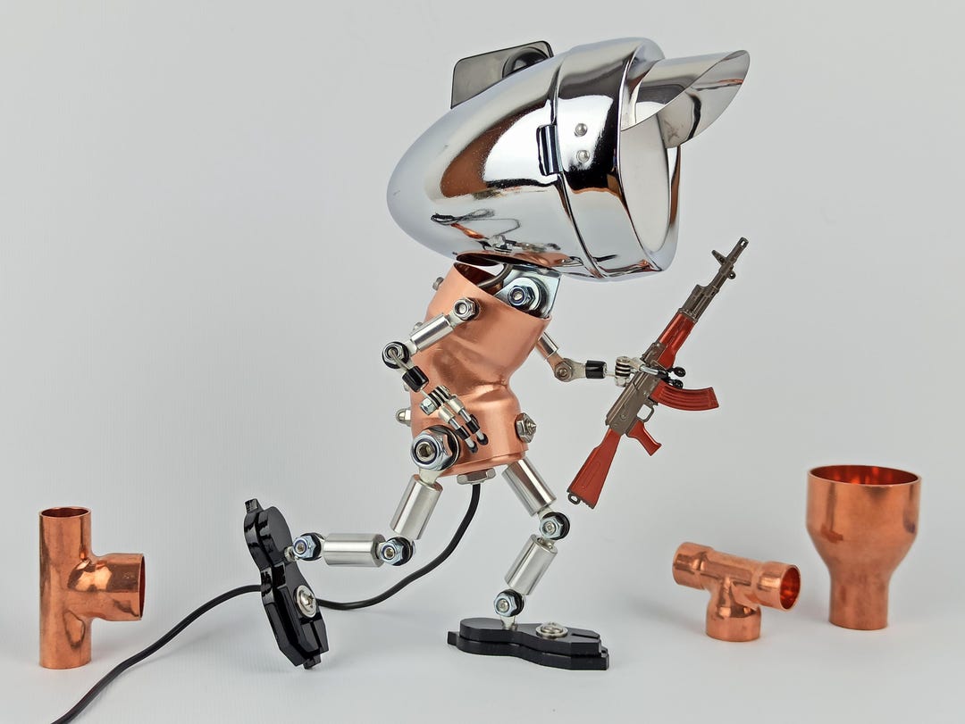 Handcrafted Combat LED Robot Lamp – Fully Poseable Robot Desk Light ...