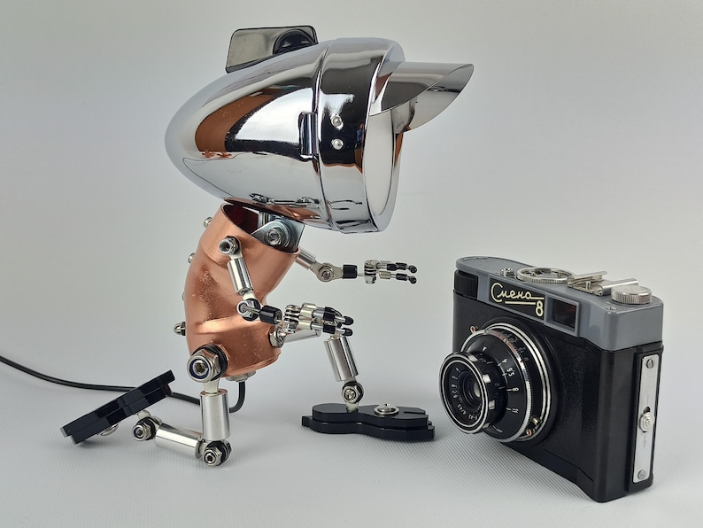 Handcrafted Robot Lamp: Fully Poseable Desk Light, Retro-steampunk ...