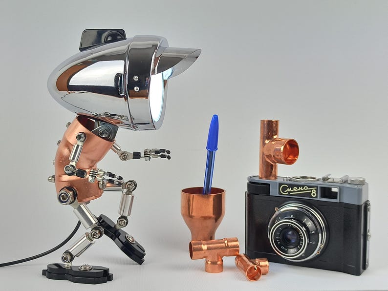 Handcrafted Robot Lamp: Fully Poseable Desk Light, Retro-steampunk ...
