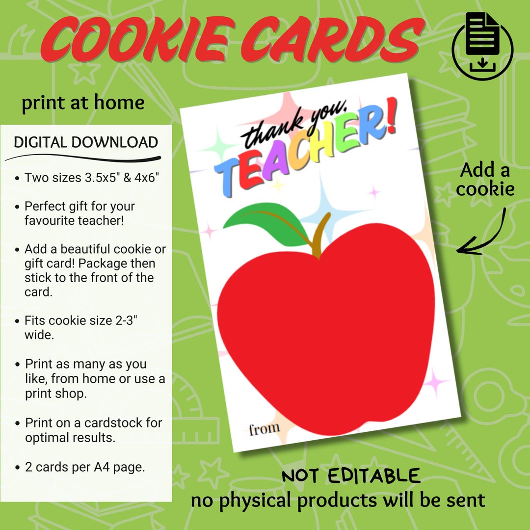 Teacher Cookie Gift Card for Teachers Cookie Card Appreciation Gift - Etsy