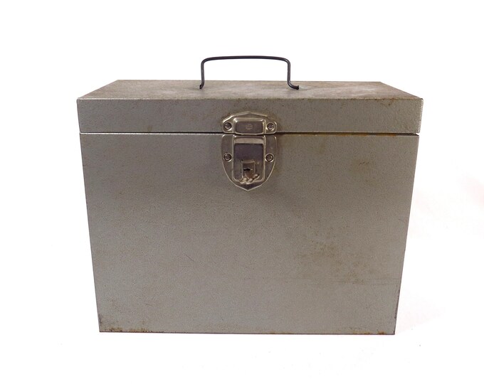 Metallic Grey Portable File Storage Box Vintage 1950s Metal Storage Box ...