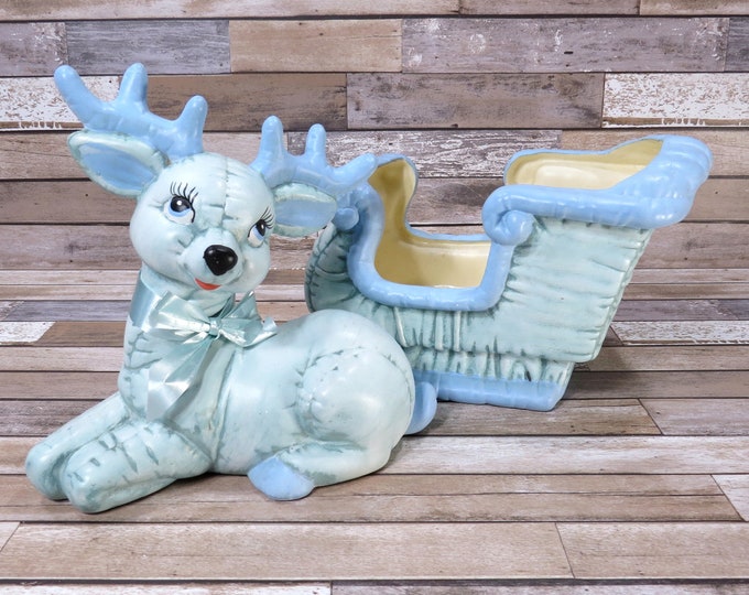 Vintage Kimple Mold Ceramic Reindeer and Sleigh, 1980s Christmas ...