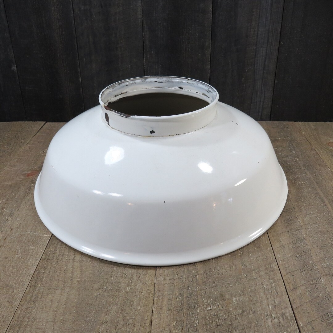 Vintage White Enamel Large 16 Inch Lamp Shade, Midcentury Industrial ...