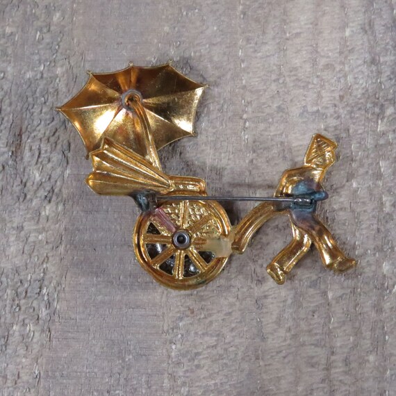 Vintage Rickshaw Pull Cart Umbrella Brooch, Midcentur… - Gem