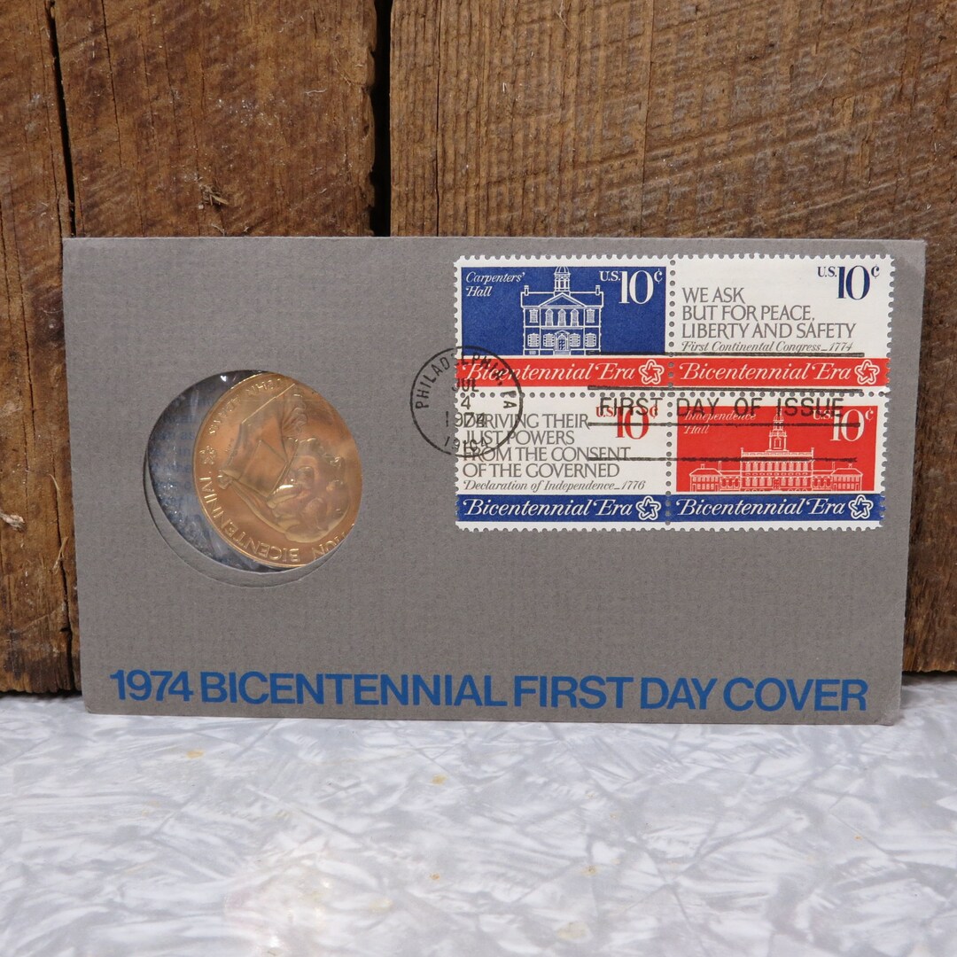 Vintage 1974 Bicentennial First Day Cover, Stamp & Medal Set - Etsy