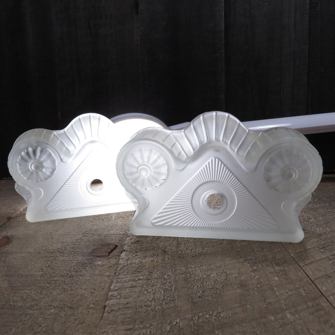 Vintage Frosted Glass Light Scone Shade Pair, Art Deco Glass Lamp Base ...