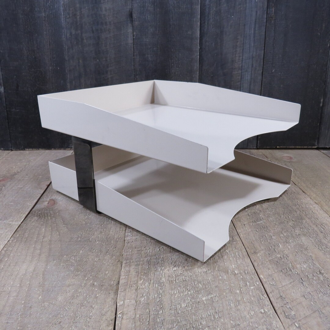 Vintage Tan Steelcase Cantilever Metal Stacking Paper Trays, Midcentury ...