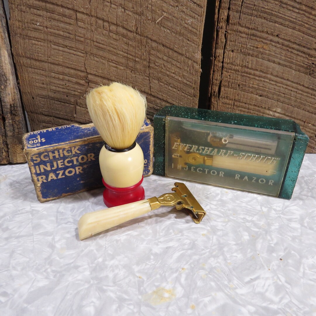 Vintage Shaving Brush and Schick Safety Razors Bathroom Medicine ...