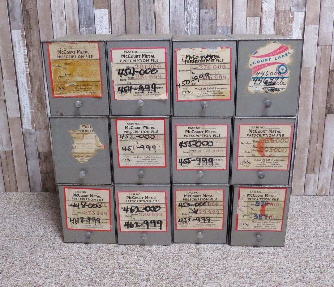 Multiple Vintage Prescription Metal File Box, Midcentury Mccourt Drug ...