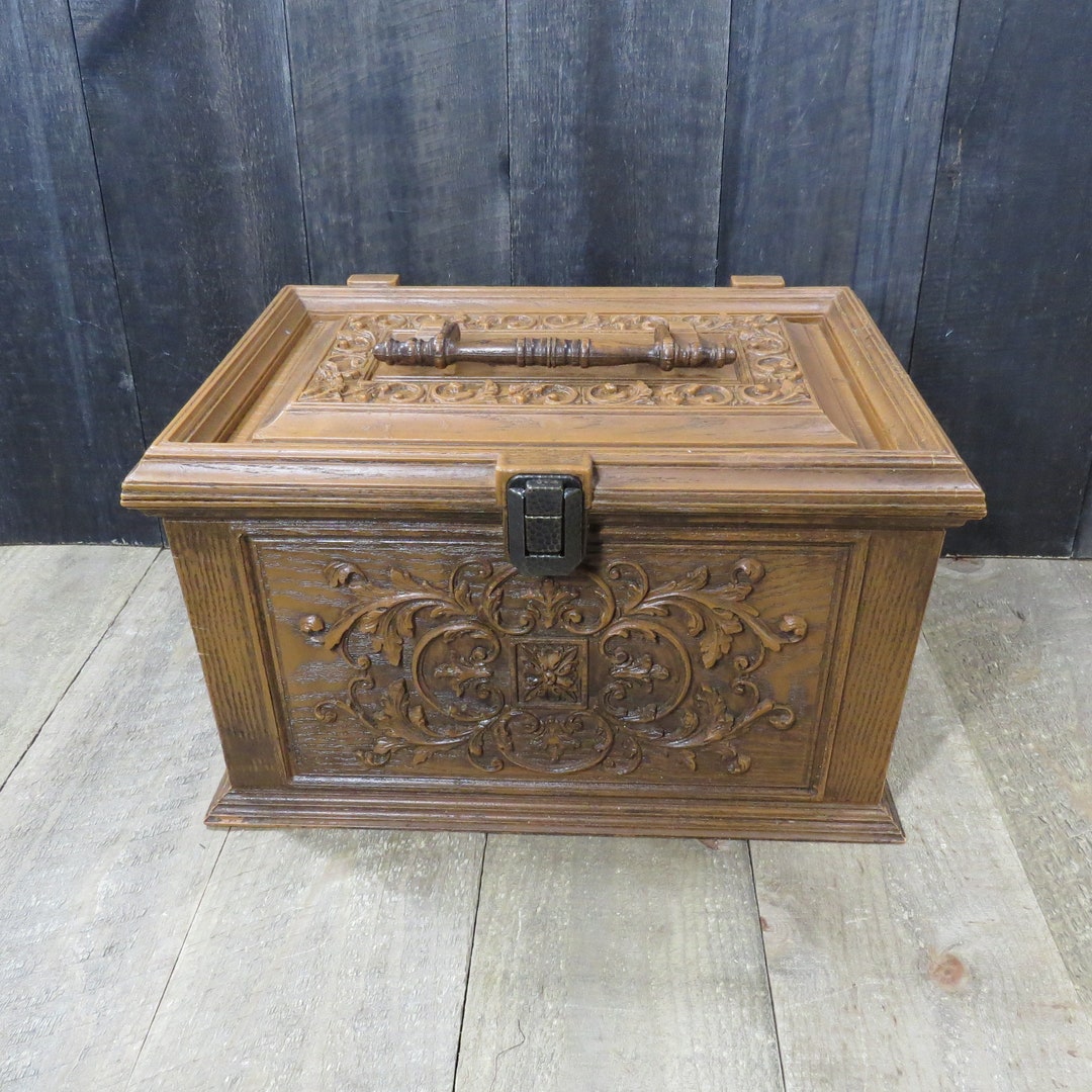 Vintage Max Klein Large Sewing Box, Faux Wood Carved Design Sewing ...