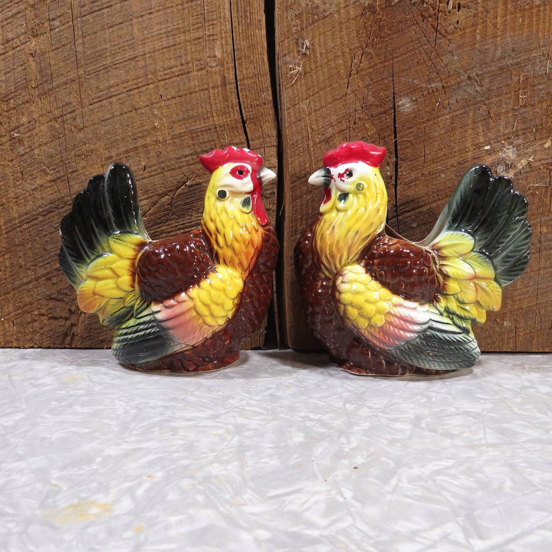 Vintage Pair of Rooster Wall Pocket Planters, Midcentury Chicken ...
