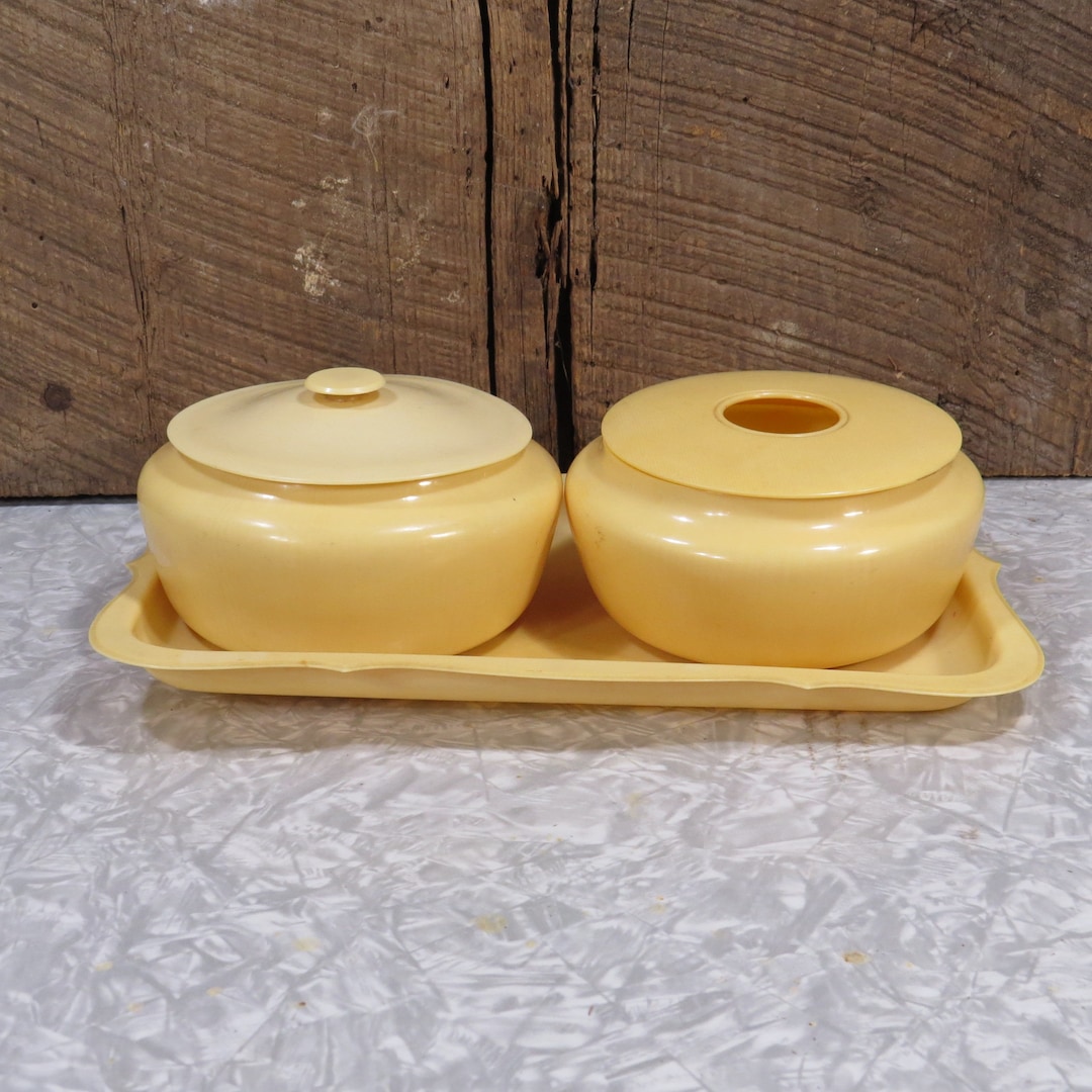 Vintage Celluloid Dresser Set, Covered Dresser Jar and Hair Receiver ...