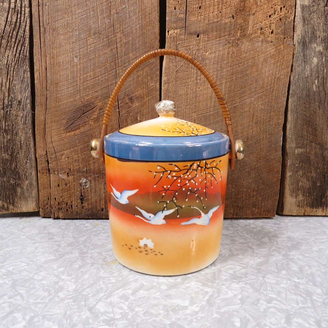 Vintage Lusterware Biscuit Cookie Jar, Flying Swan Lusterware Container ...