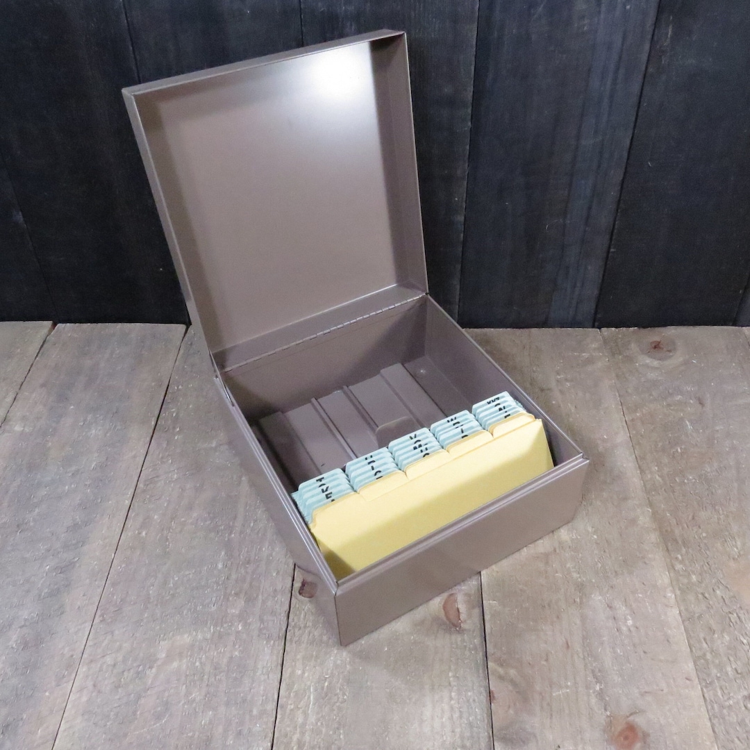 Vintage GWS Tan Metal File Card Storage Box, Midcentury Recipe Card ...