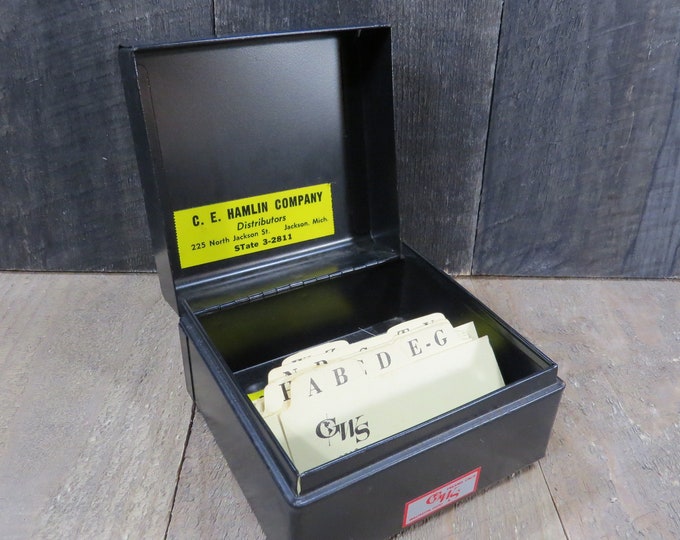 Vintage GWS Black Metal Business Card Storage Box, Midcentury Office ...