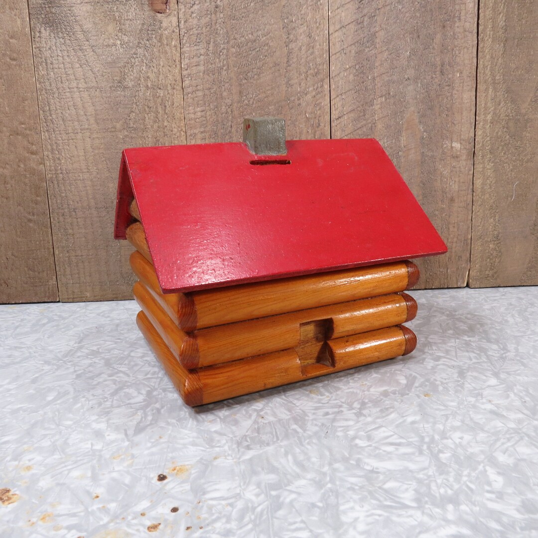 Vintage Wood Log Cabin Coin Bank, Mid-century Rustic Decor - Etsy