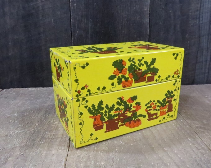 Vintage Yellow Tin Litho Recipe Card Box, 1970s 1980s Syndicate Mfg Co ...