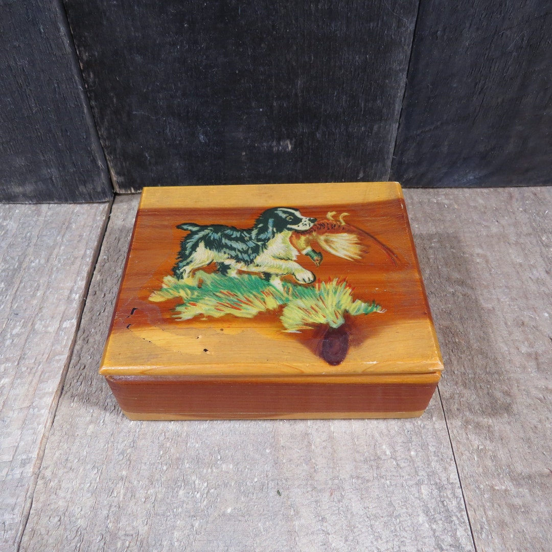 Vintage Cedar Cigarette Box With English Springer Spaniel Lid - Etsy