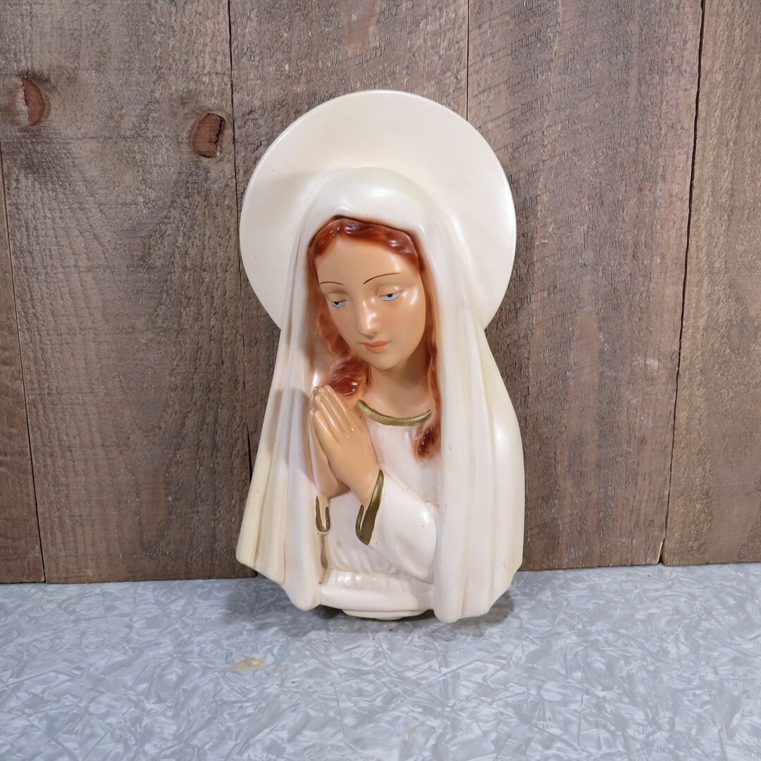 Vintage Large Chalkware Mother Mary Wall Plaque, Midcentury Religious ...