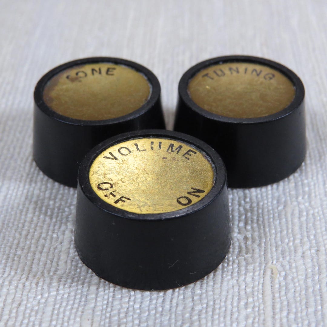 Vintage Radio Knob Set – Volume, Tuning, Tone – Black Plastic With Gold ...