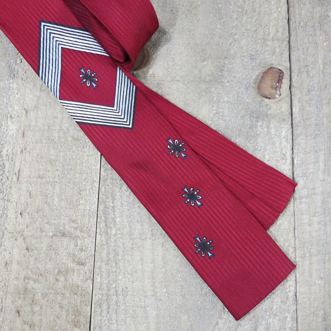 Vintage Mid Century Skinny Tie Red Square End Mens Necktie - Etsy