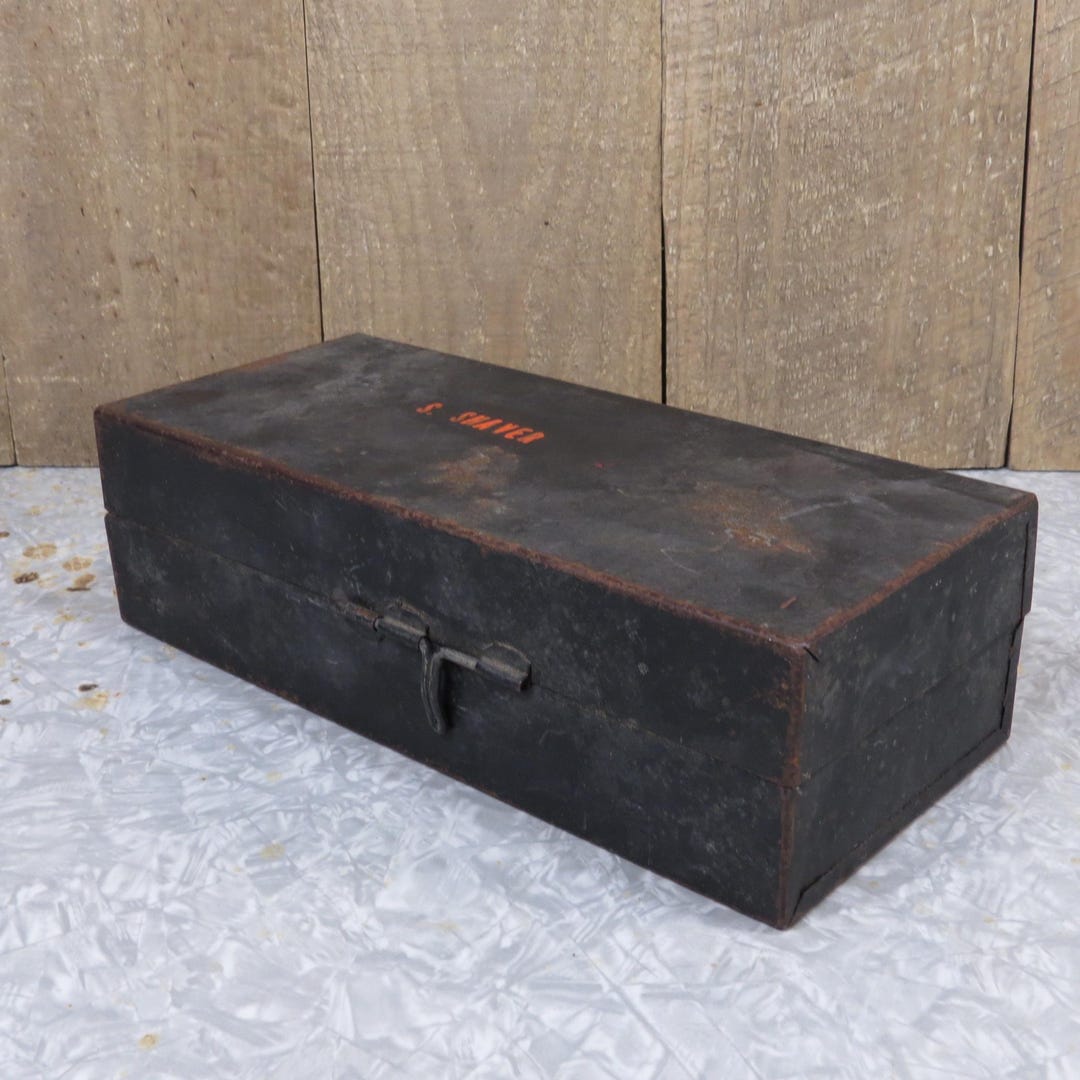 Vintage Black Metal Tool Box – Rustic Industrial Storage Case With ...