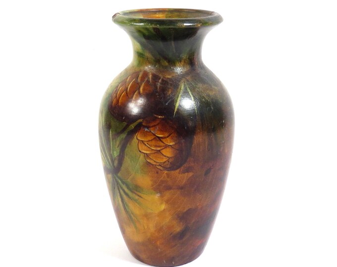 Hand Painted Turned Wood Vase Vintage Pine Cone Rustic Decor Vase - Etsy