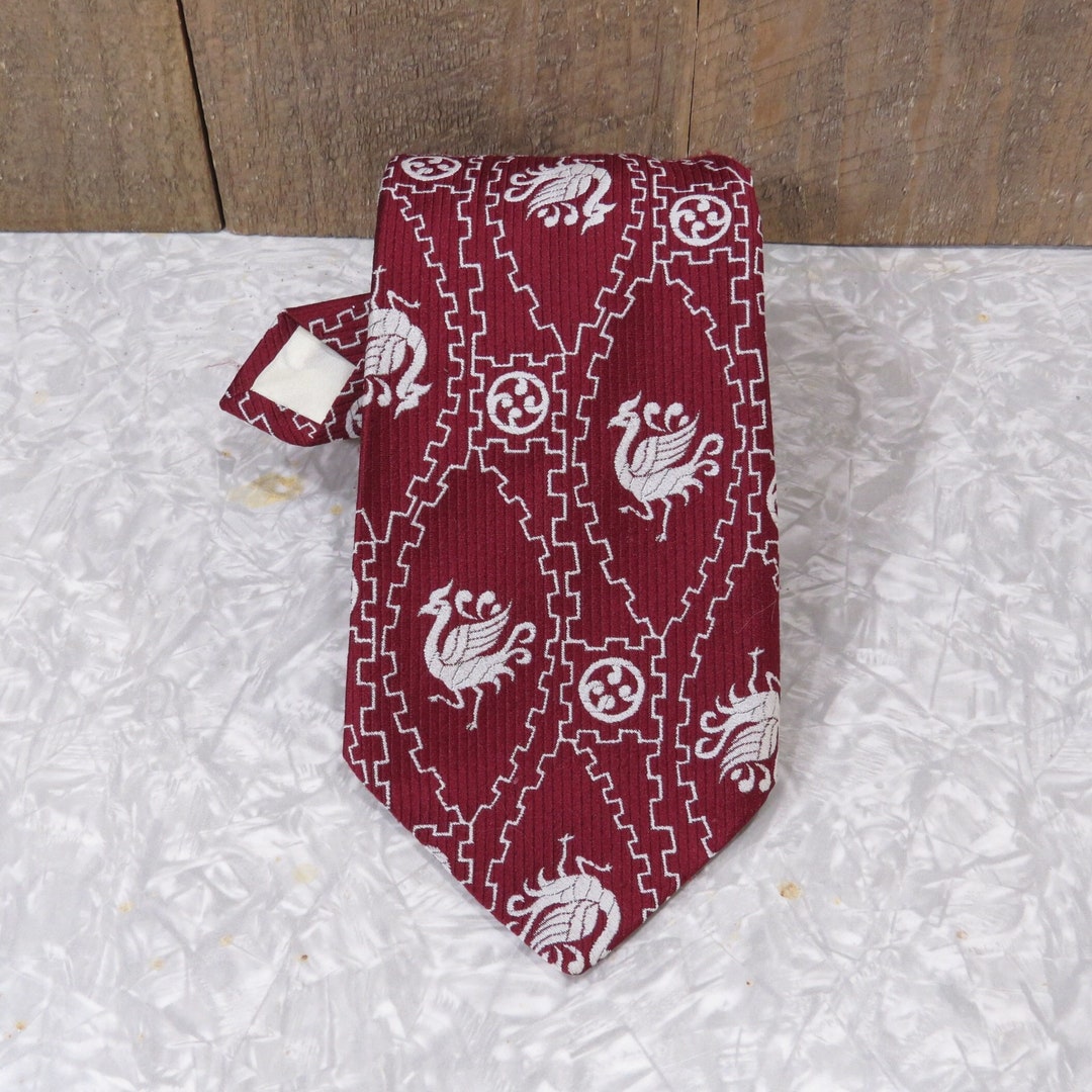 Burgundy Phoenix Bird Tie Vintage Colosseo Di Romatie 1970s - Etsy