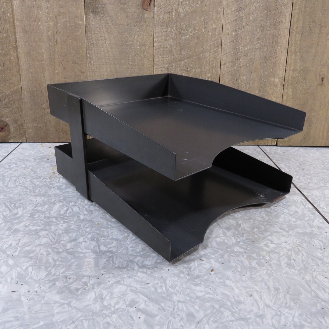 Vintage Dark Grey Steelcase Cantilever Metal Stacking Paper Trays ...