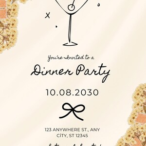 Elegant Dinner Party Invitation Template Editable Digital Design ...