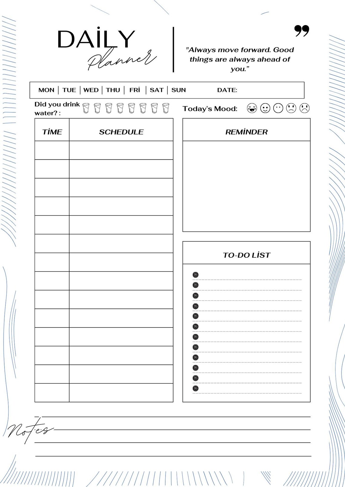 Minimalist Blue & White A4 Daily Planner - Printable Undated Planner ...