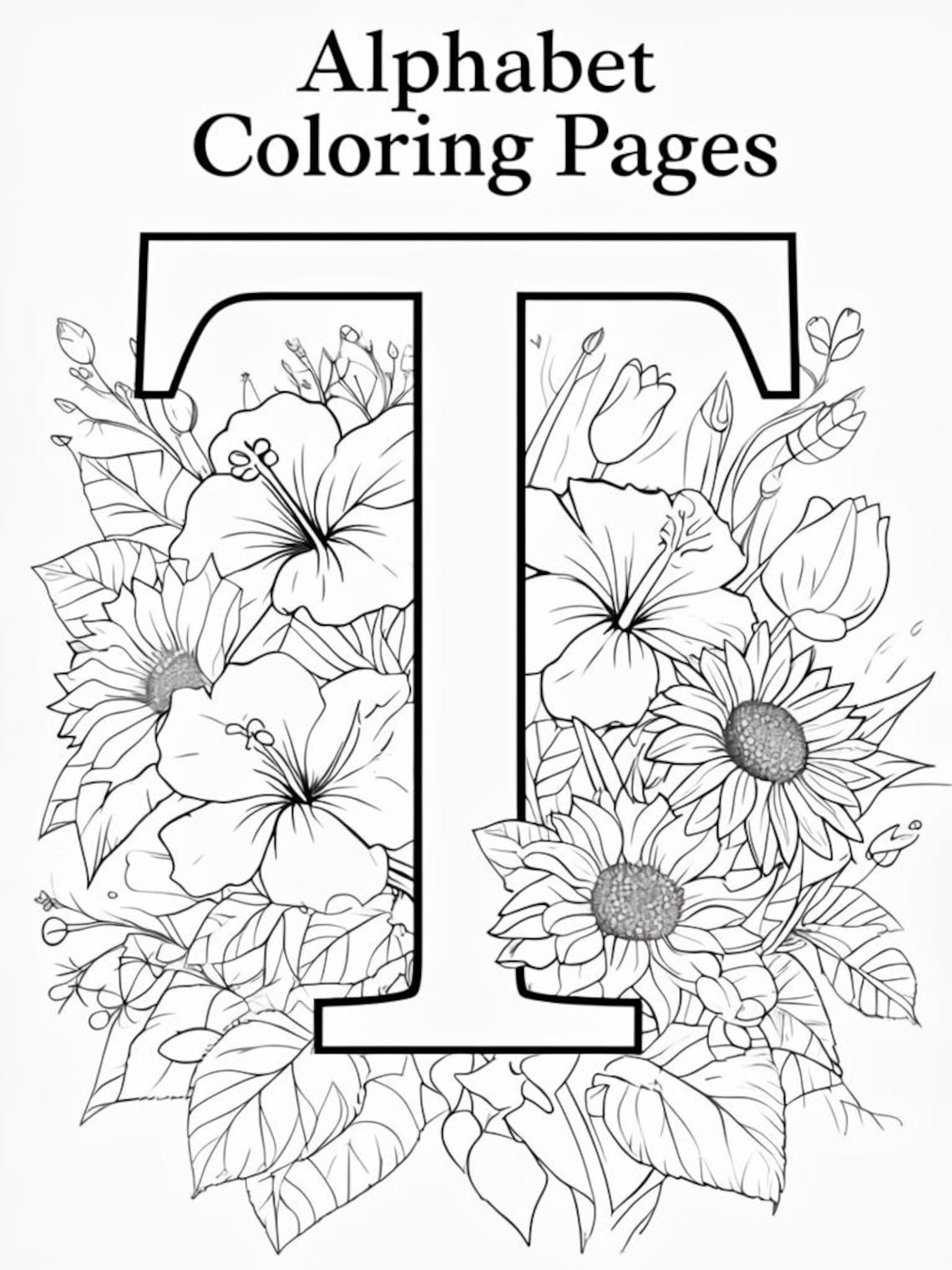 Coloring Pages P-T. Floral Coloring Pages. Alphabet Coloring Pages - Etsy