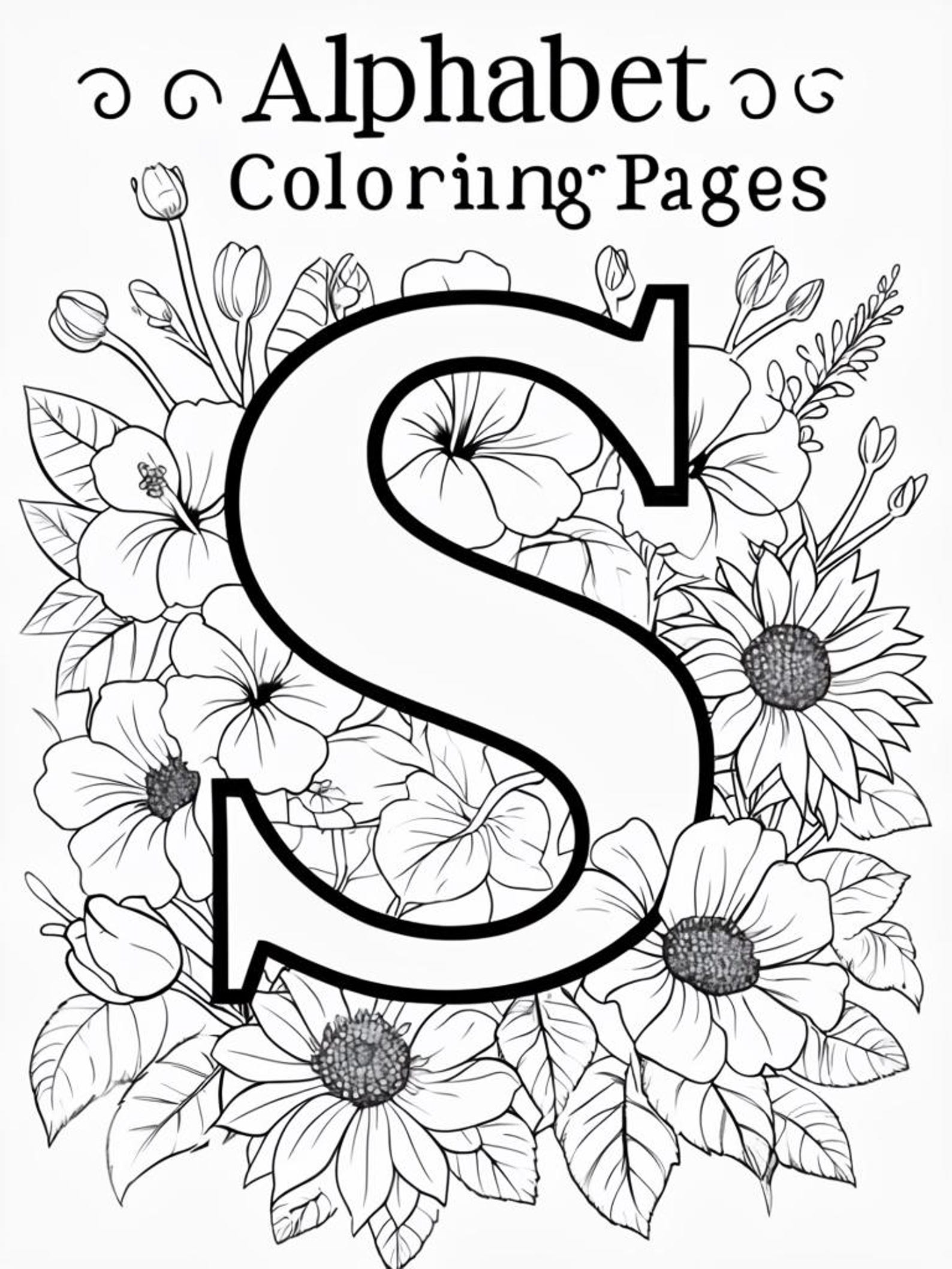 Coloring Pages P-T. Floral Coloring Pages. Alphabet Coloring Pages - Etsy