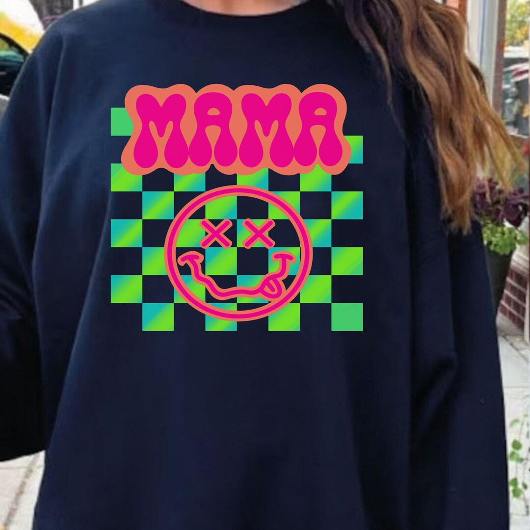 Mama Svg, Neon Checkered Smiley Mama Svg, Checkered Mama, Neon ...