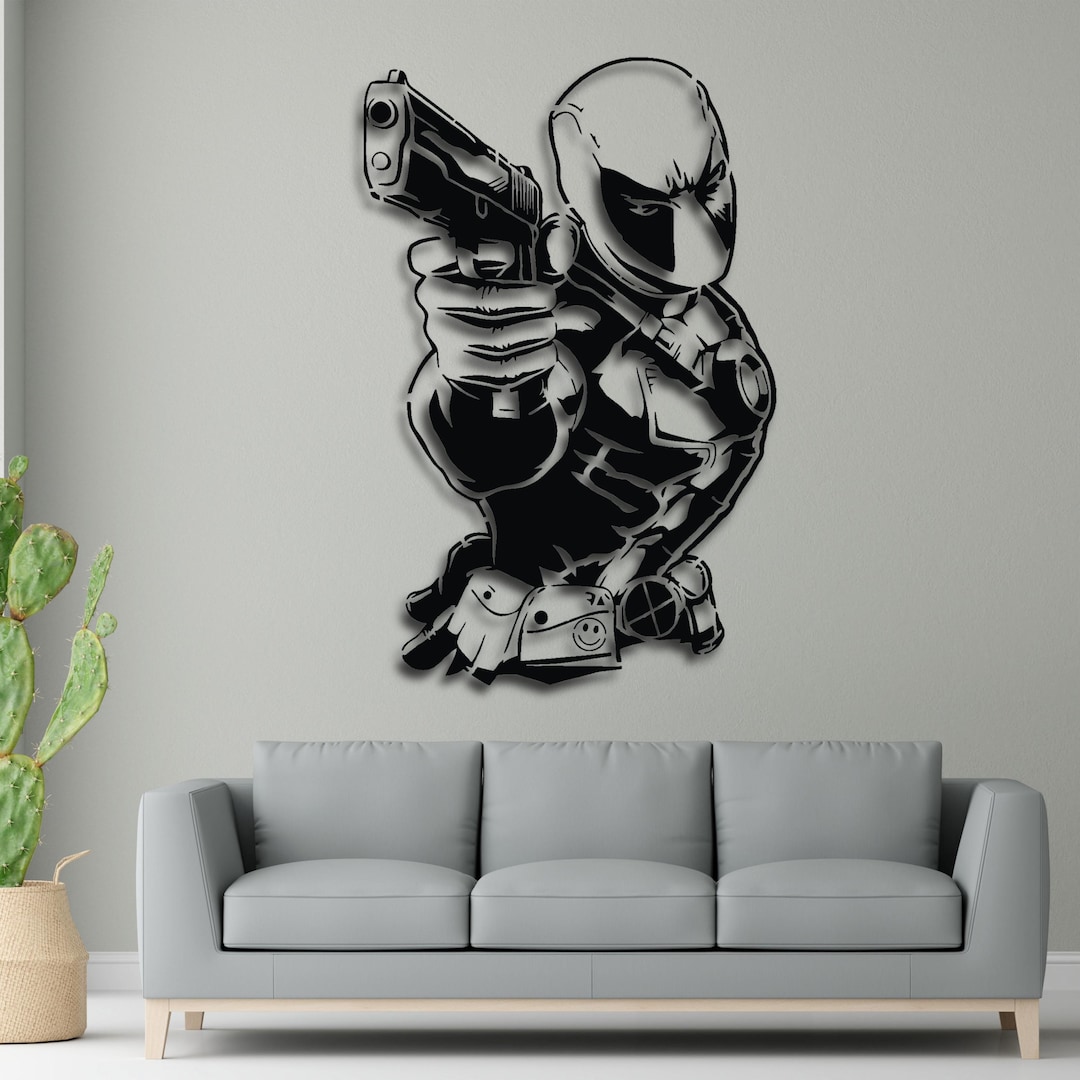 Deadpool Style Wall Art | Comic Hero Gun Pose Laser Cut File for CNC ...