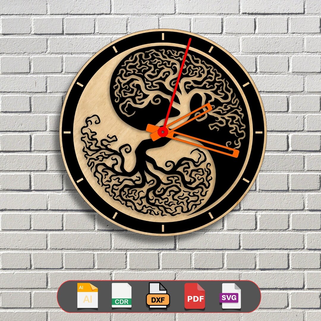 Yin Yang Tree of Life Clock SVG | Zen Wall Art Laser Cut File | Mandala ...