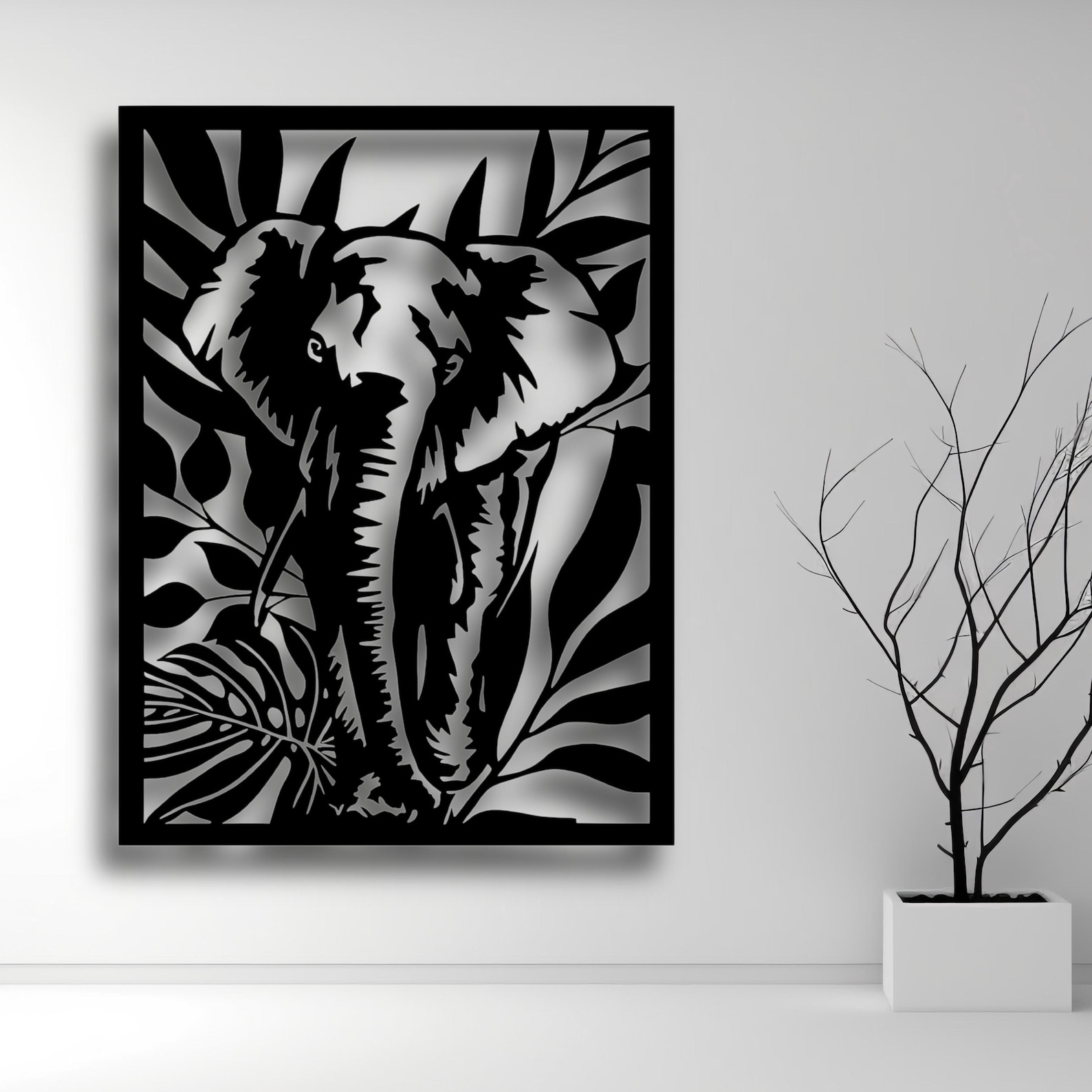 Elephant Jungle Wall Art SVG | Tropical Safari Animal Silhouette Laser ...
