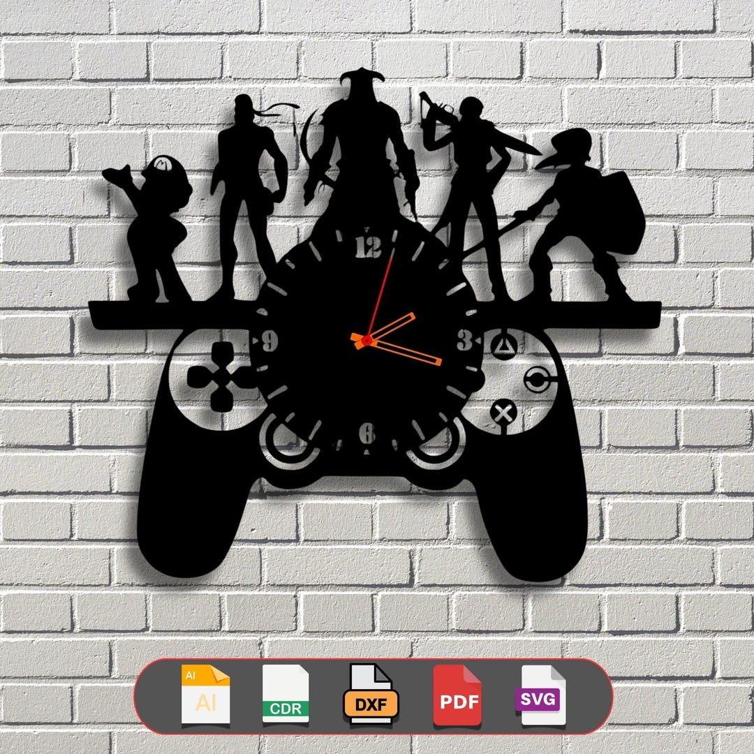 Gamer Wall Clock SVG | Video Game Controller Silhouette Cut File With ...