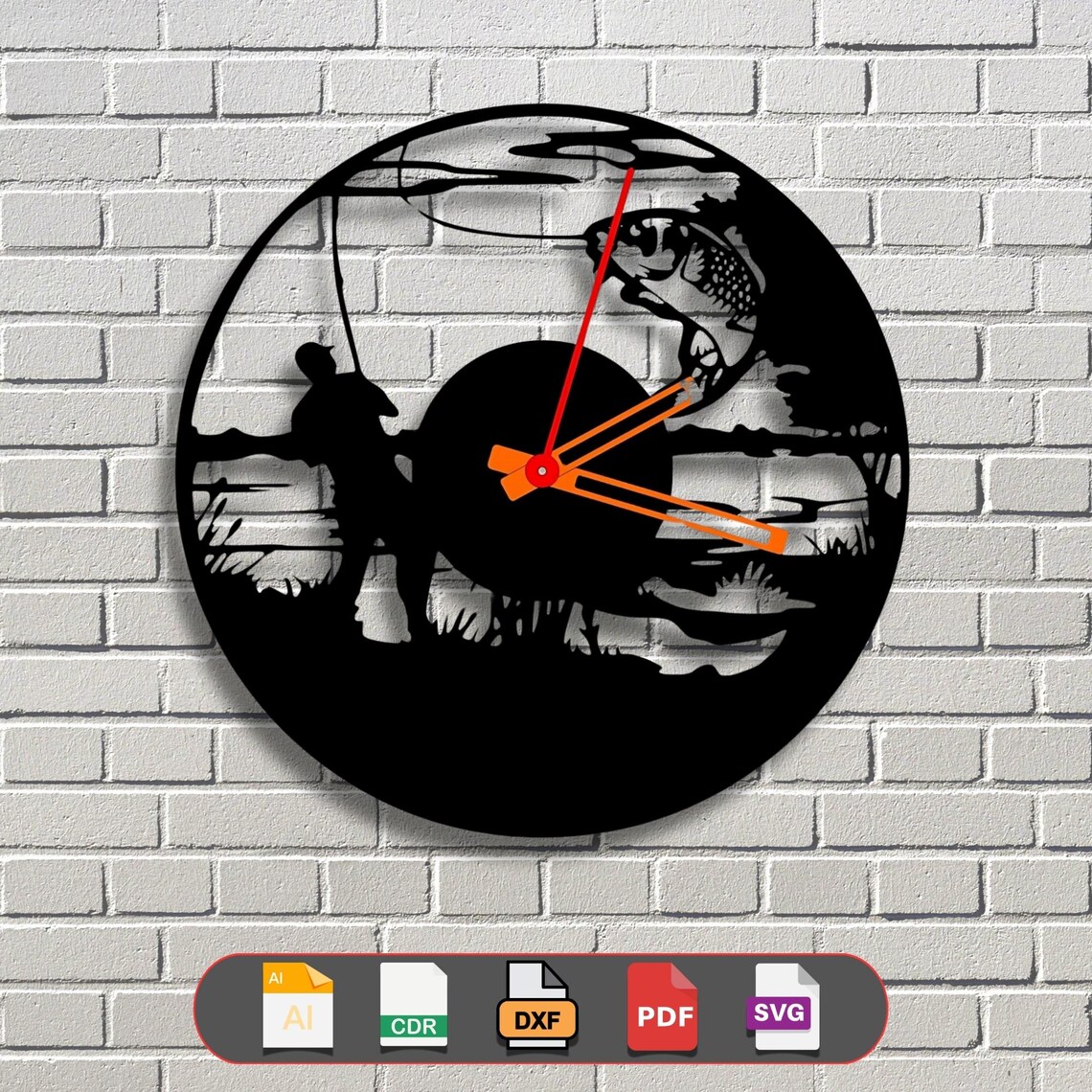 Fishing Clock SVG Wall Art | Fisherman Silhouette Laser Cut File ...