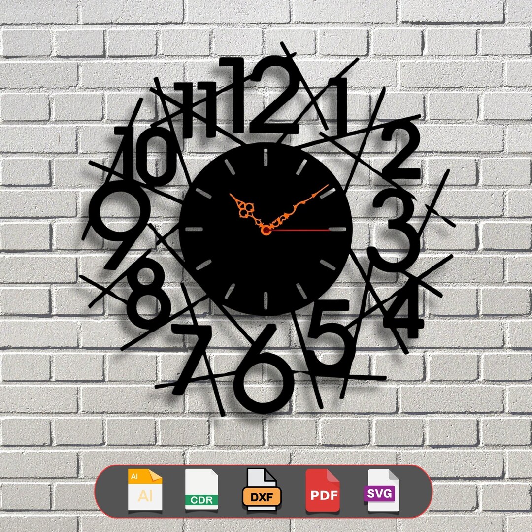 Abstract Number Clock SVG Wall Art | Modern Overlapping Numbers Laser ...