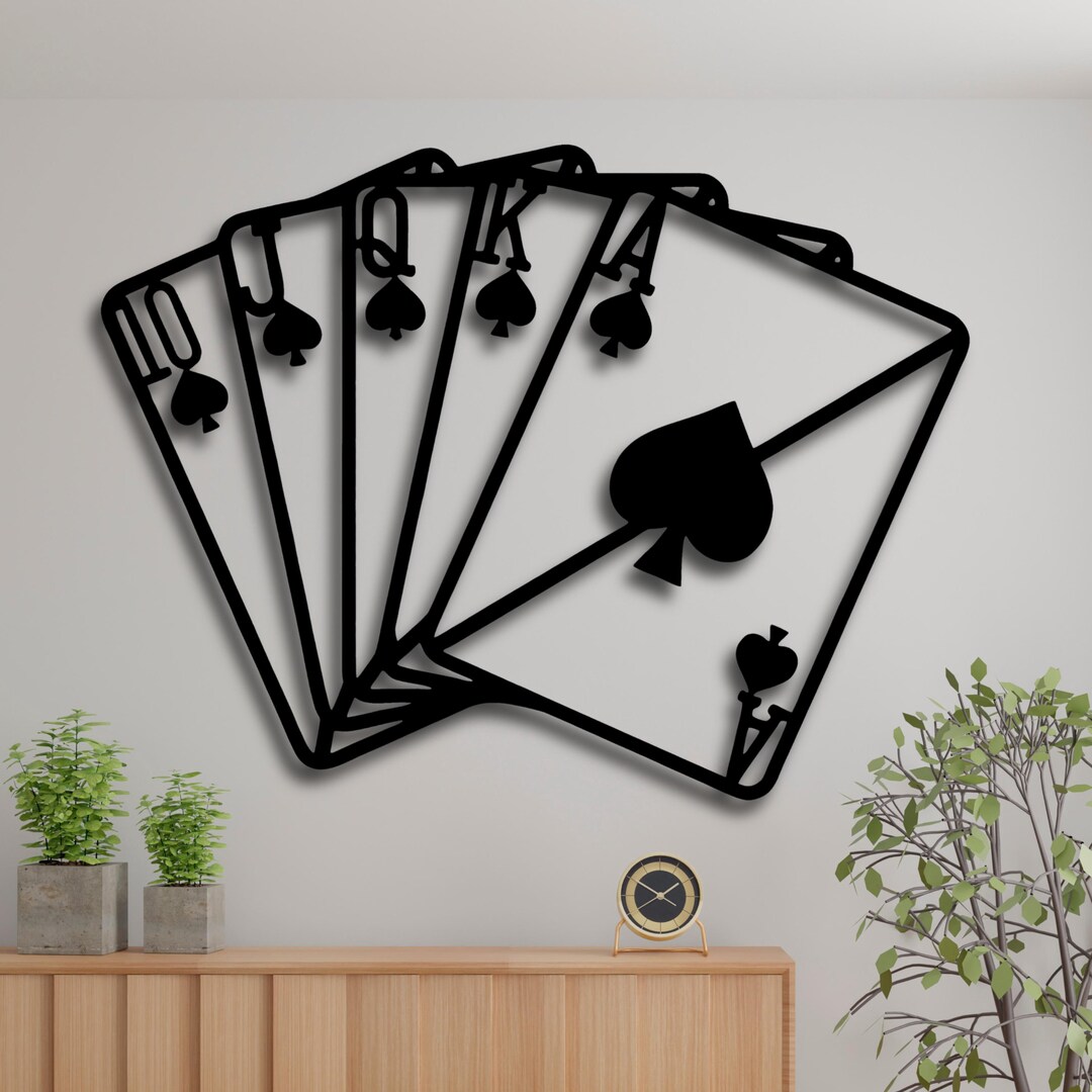 Poker Cards Wall Art SVG | Spades Royal Flush Silhouette Laser Cut File ...
