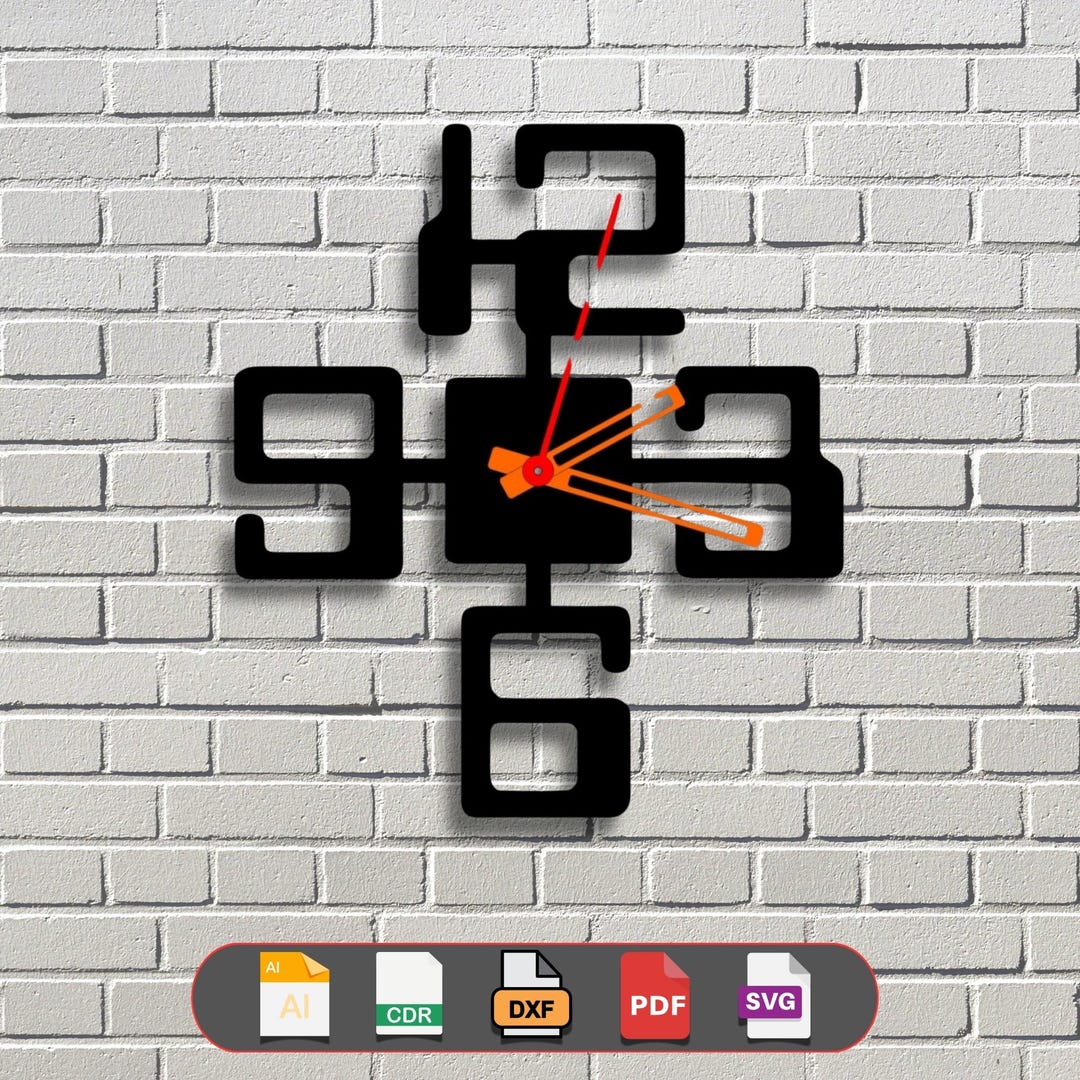 Minimal Modern Clock SVG | Unique Digital Number Wall Clock | DXF Cdr ...