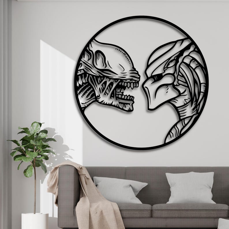 Alien Vs Predator Yin Yang SVG | Sci-fi Wall Art for Laser Cutting ...