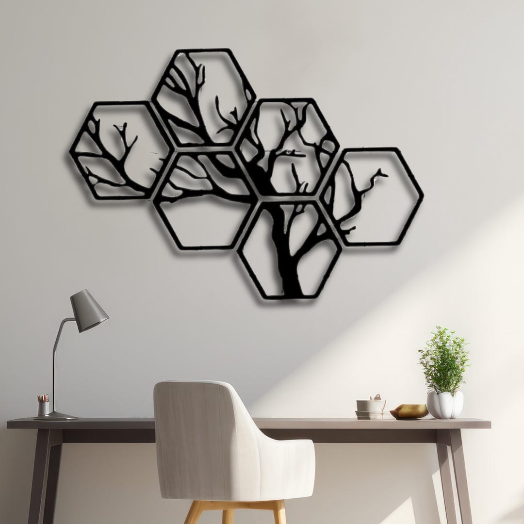 Hexagon Tree Wall Art SVG | Geometric Nature Branch Silhouette Laser ...