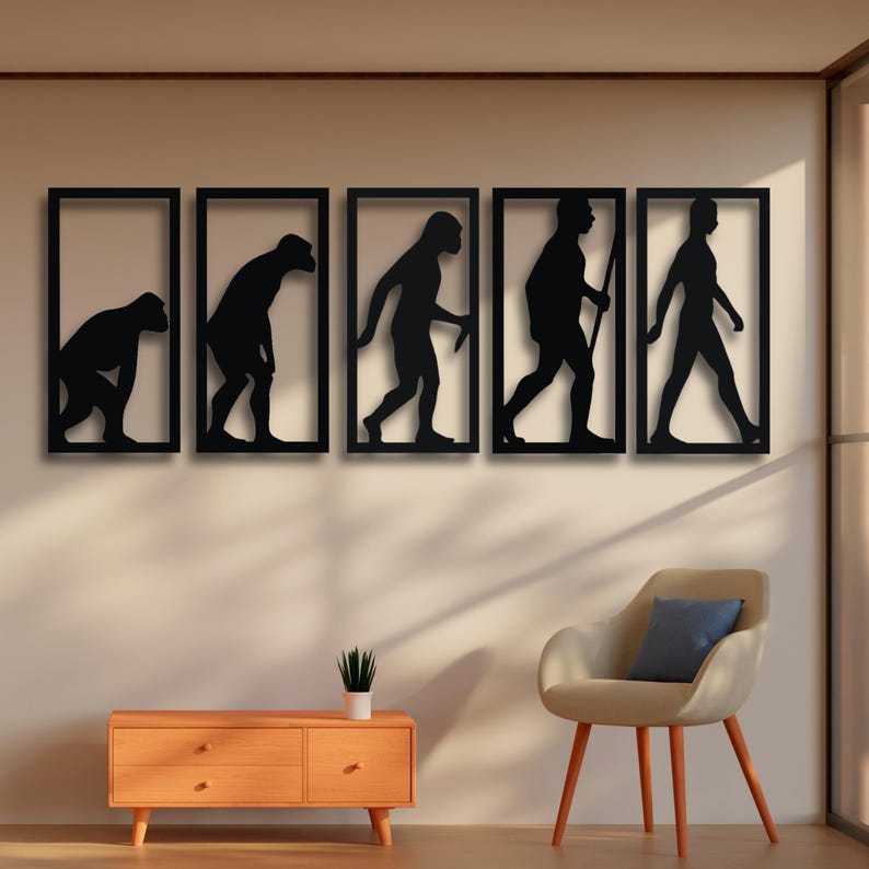 Evolution Silhouette Wall Art SVG | 5 Panel Human Evolution Cut File ...